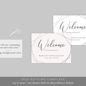 Silver Geometric Welcome Sign Printable, Editable Welcome Sign Silver ...