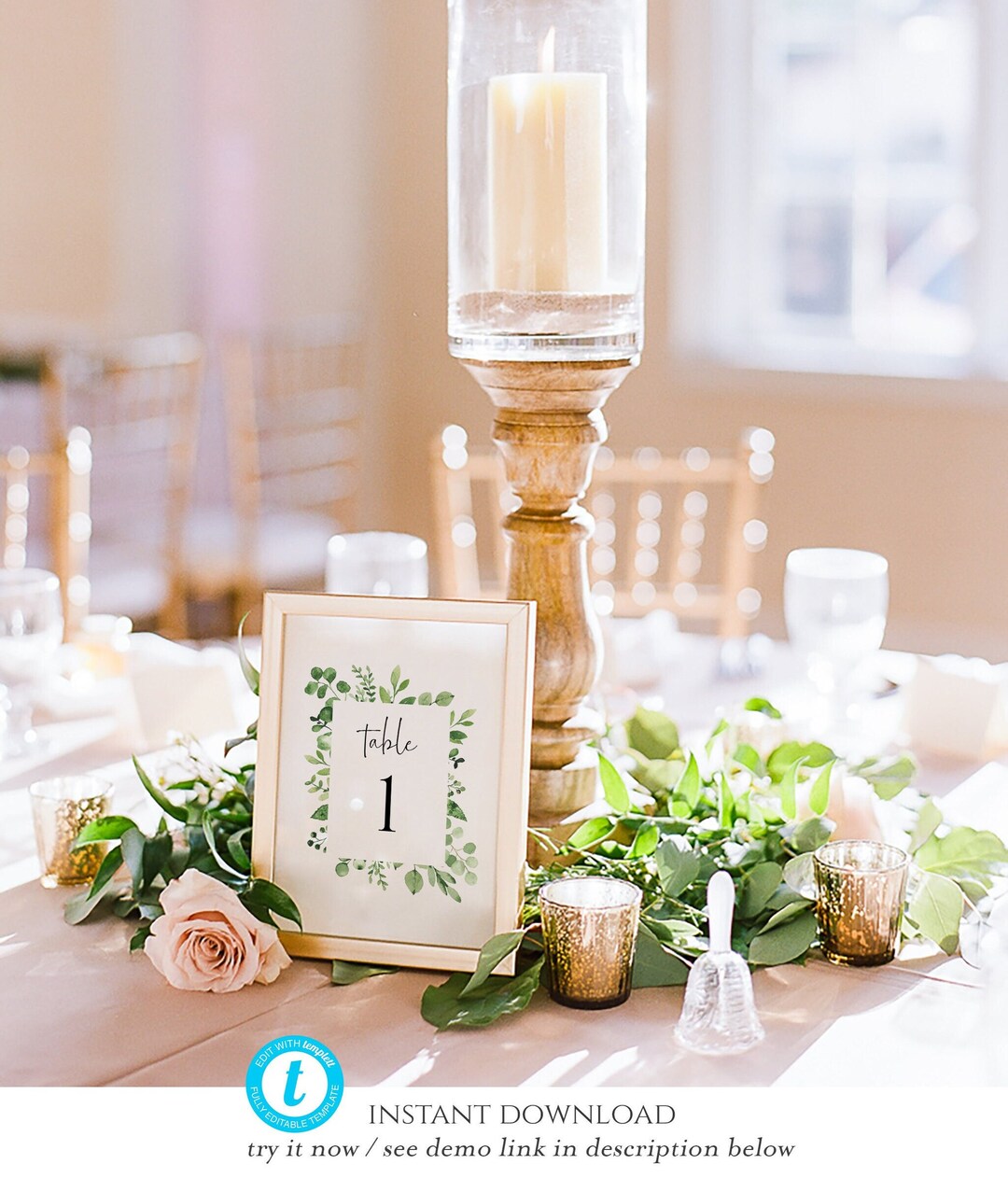 Greenery Table Number Card, Wedding Table Number, Printable Table ...