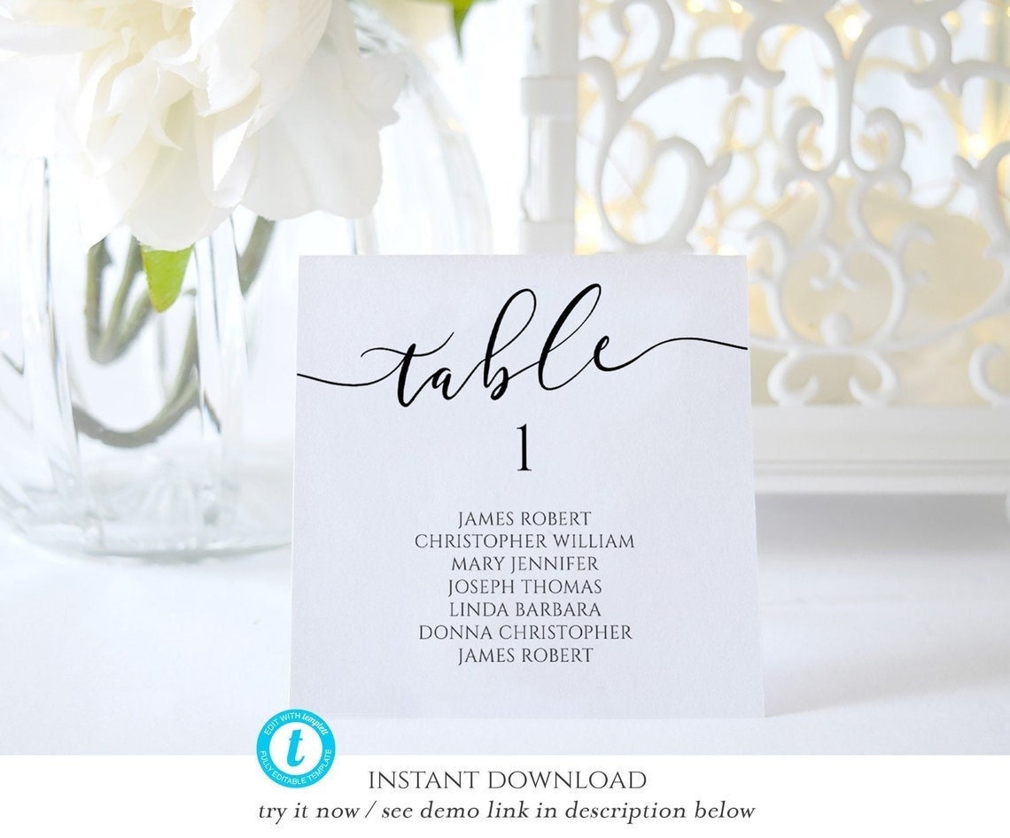 4x4 Wedding Seating Chart Template Calligraphy, Table Seating Chart ...