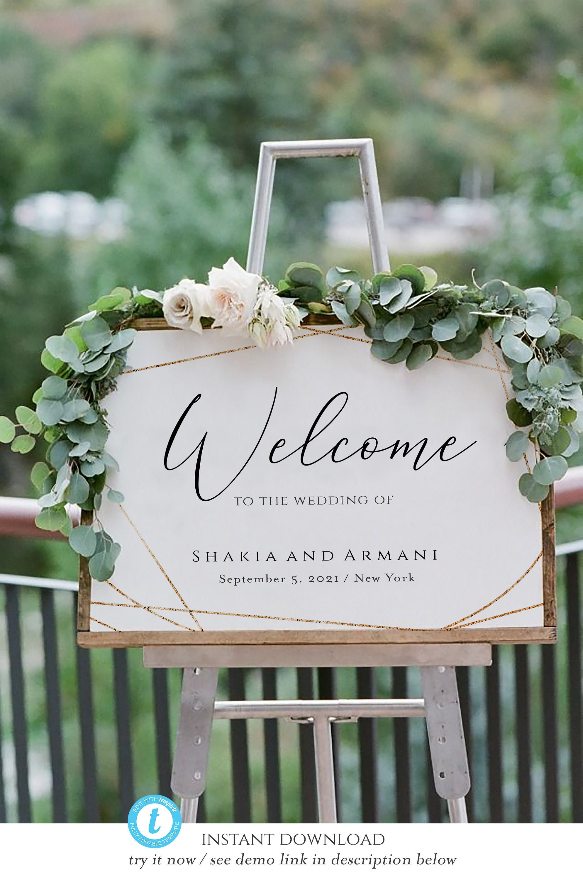 Gold Geometric Welcome Sign Printable, Welcome Sign Gold Frame, Welcome ...