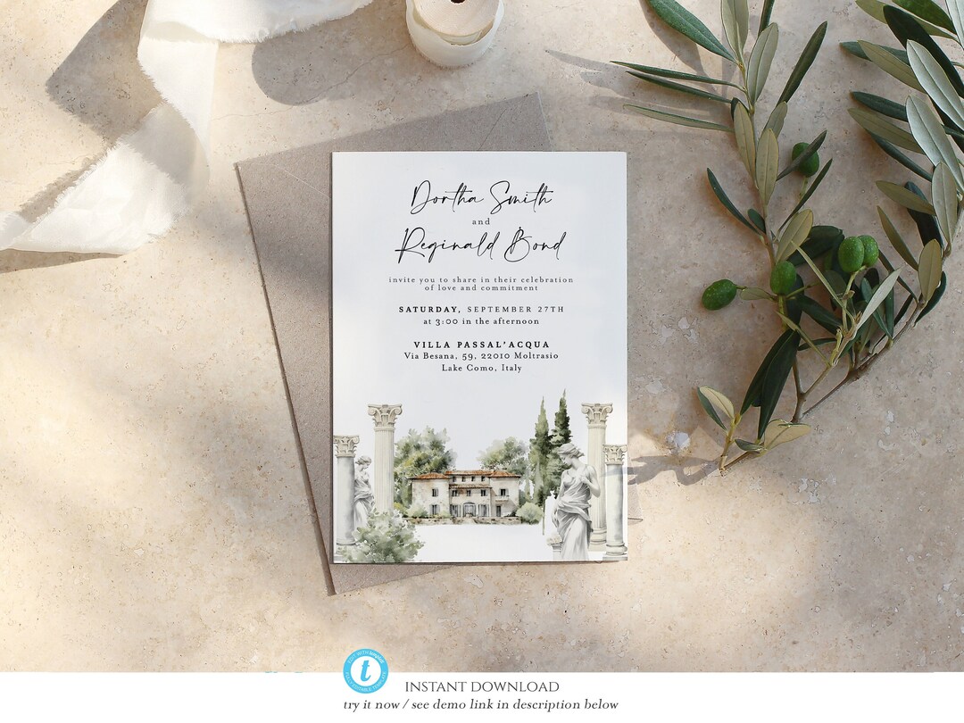 Italy Wedding Invitation Template, Tuscany Wedding Invitation, Travel ...