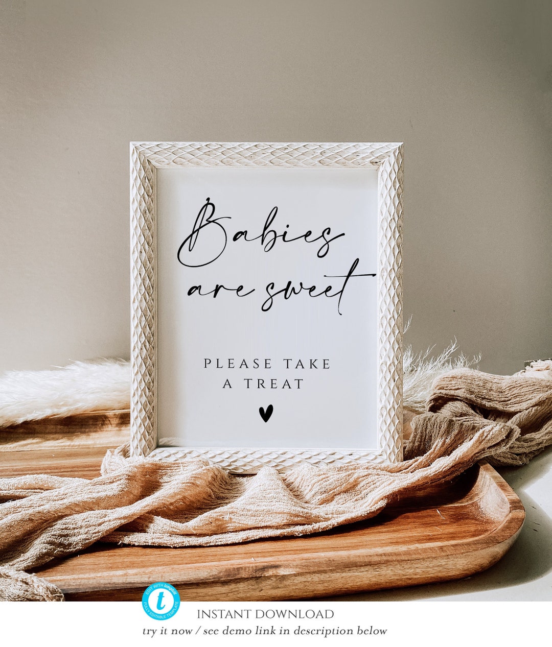 Babies Are Sweet Sign, Minimalist Baby Shower Favor Sign, Sweet Treat ...