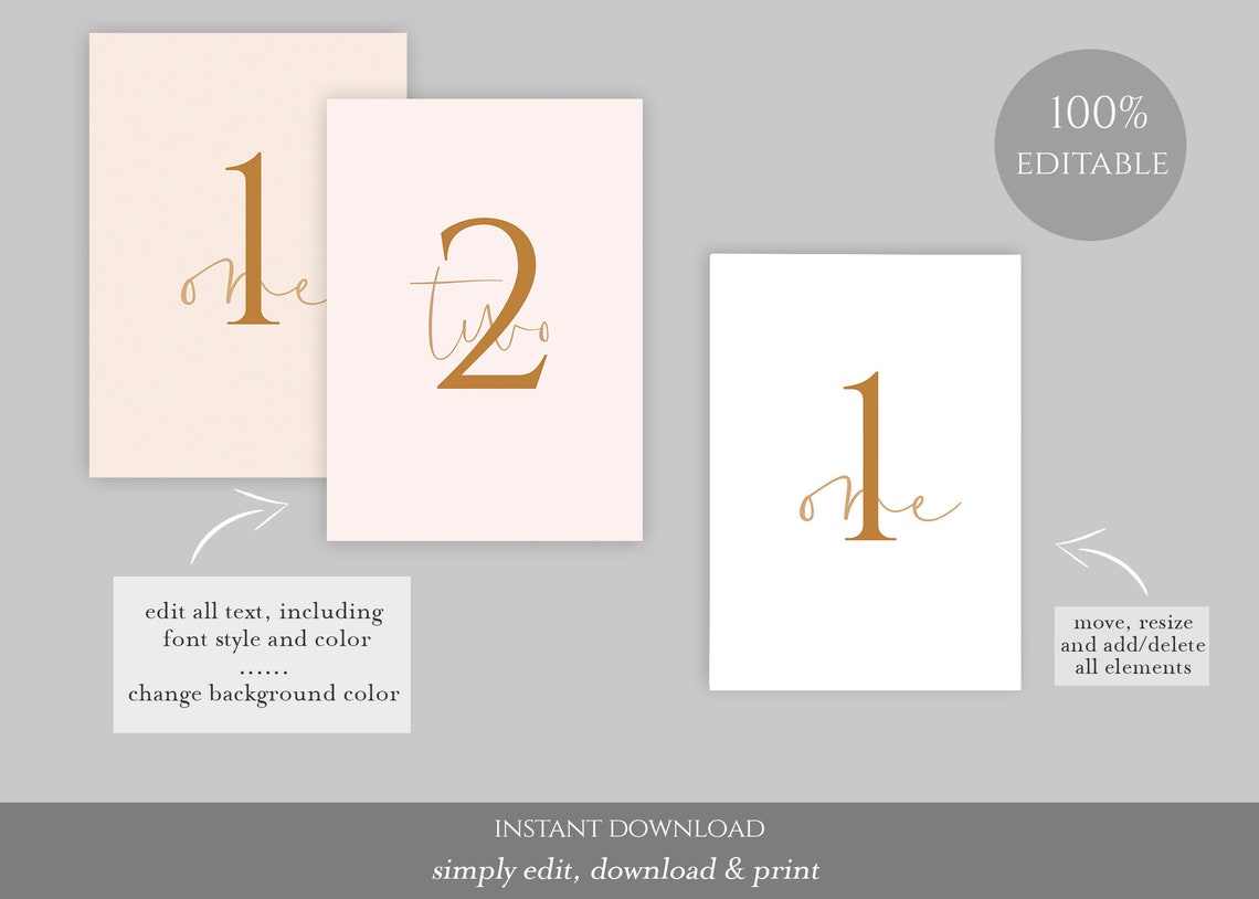 Table Numbers Card Gold Calligraphy, Wedding Table Number Elegant ...