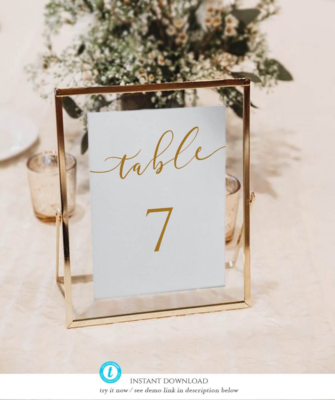 Gold Table Numbers Card Calligraphy, Wedding Table Number Elegant ...