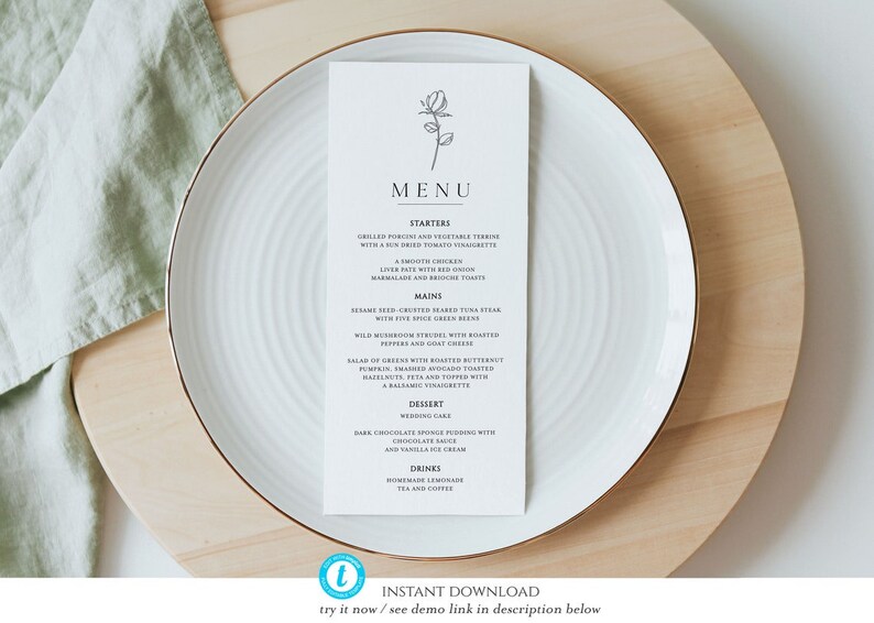 Rustic Menu Template Laurel Menu Template Wedding Menu - Etsy