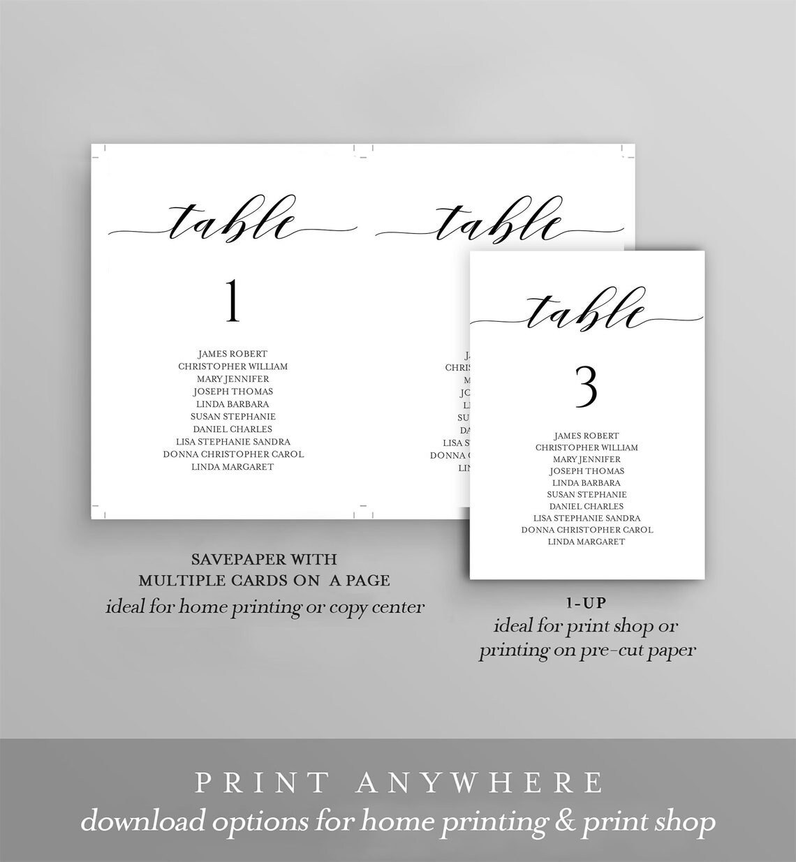 5x7 Wedding Seating Chart Template Calligraphy Table Seating - Etsy