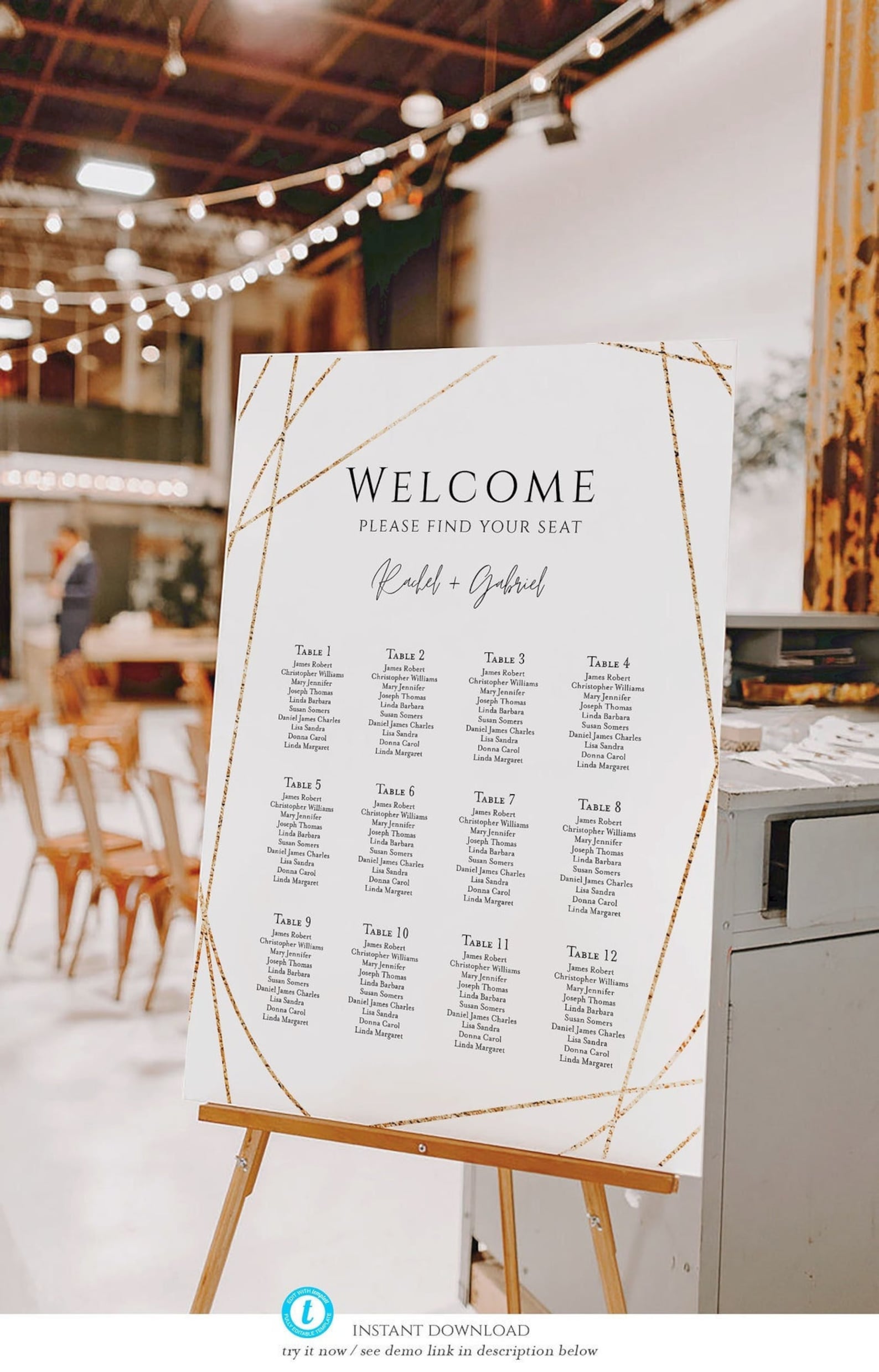 Wedding Seating Chart Sign Seating Chart Gold Geometric - Etsy