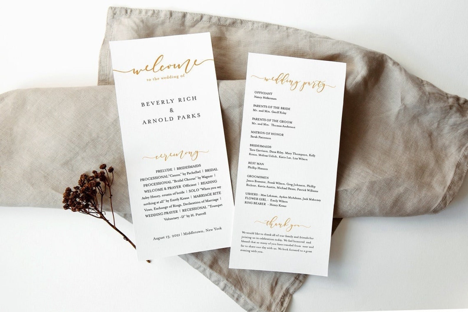 Minimalist Wedding Program Template Gold Wedding Program - Etsy