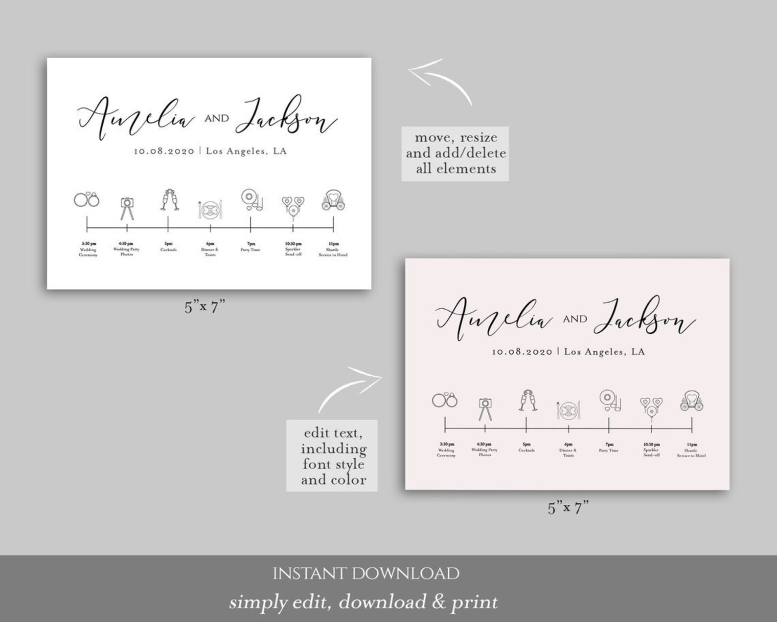 Simple Wedding Timeline Template Infographic Wedding Program | Etsy