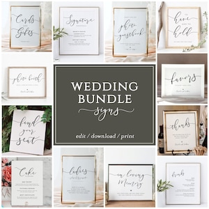 Wedding Sign Bundle, Modern Wedding Signage Template Bundle, Reception ...
