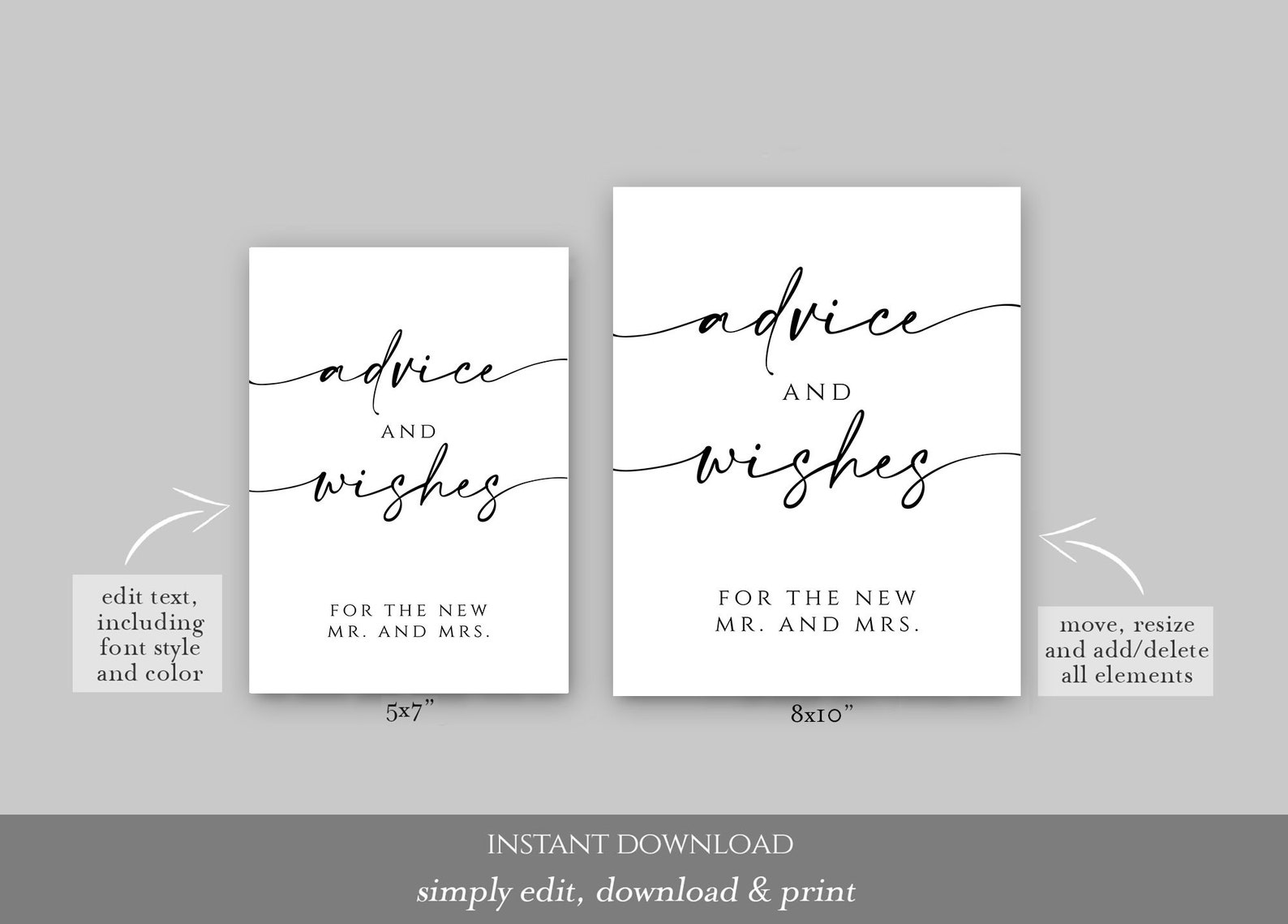Minimalist Wedding Advice Card Printable Editable Template Etsy