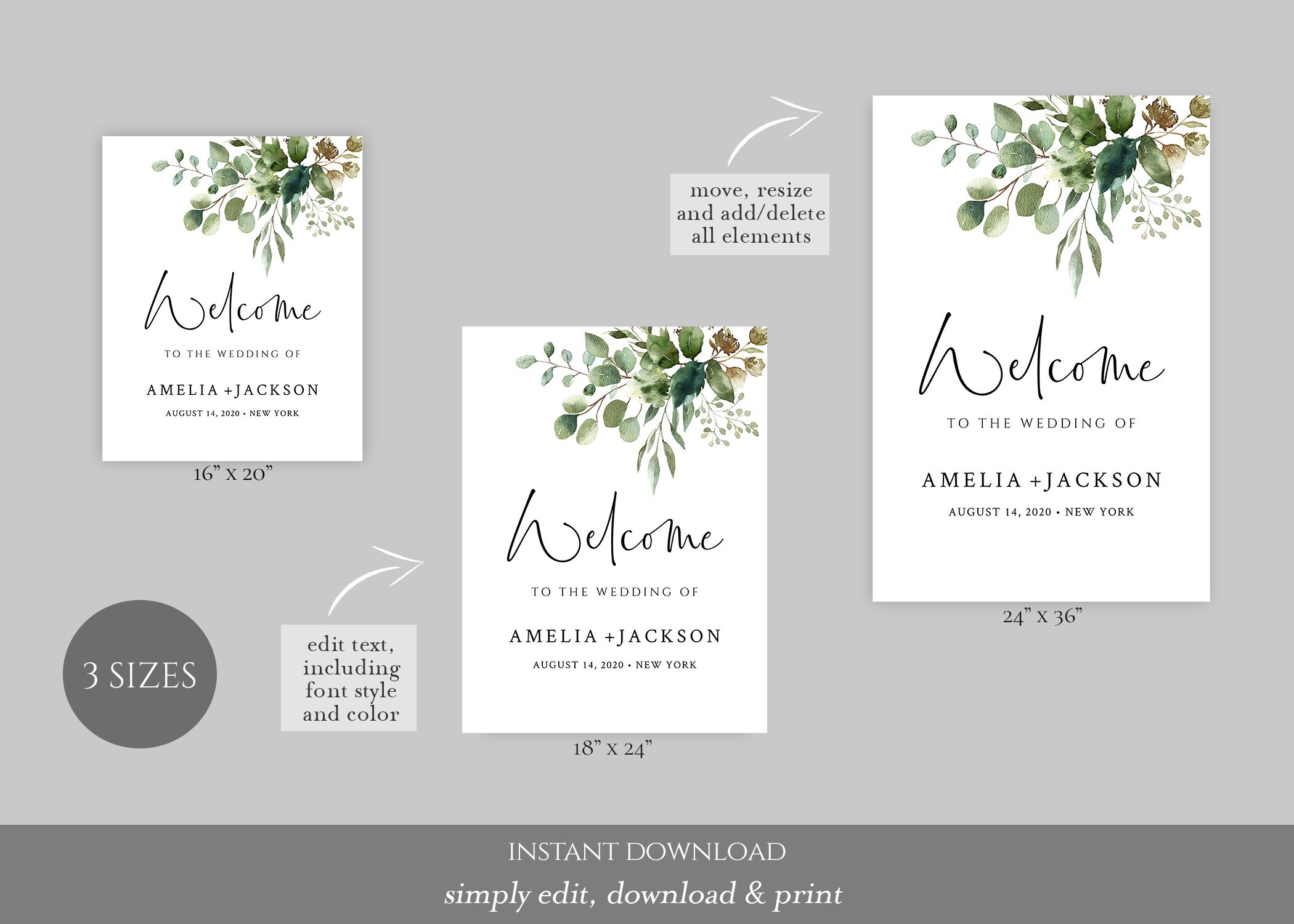 Greenery Welcome Sign Printable Editable Eucalyptus Welcome | Etsy