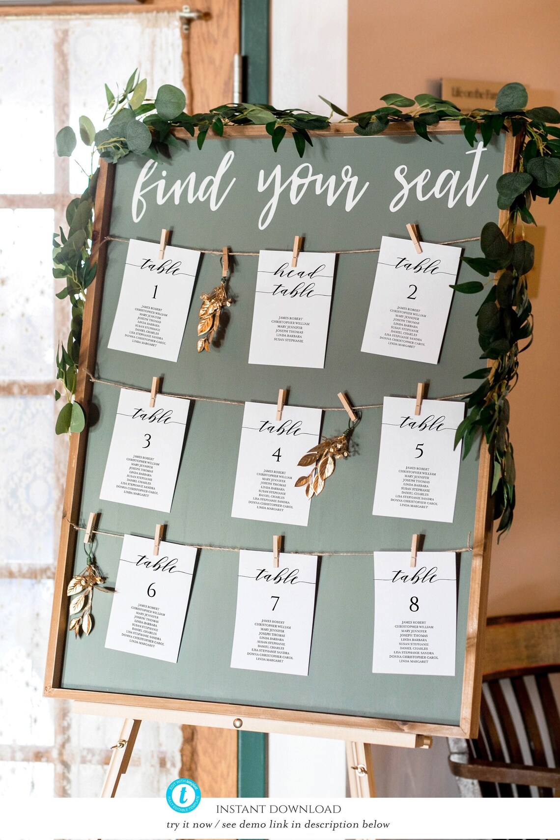 5x7 Wedding Seating Chart Template Calligraphy Table Seating - Etsy