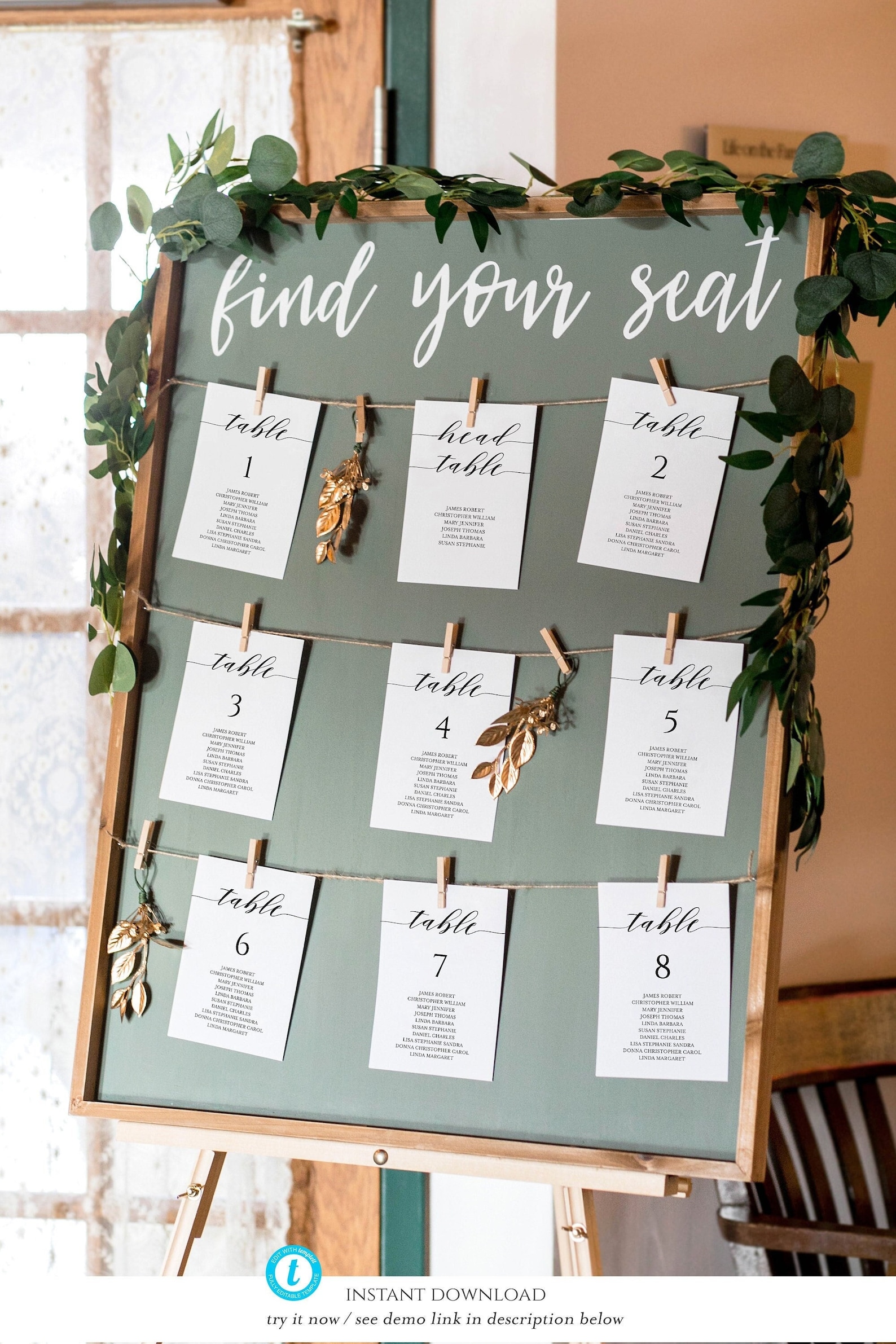 5x7 Wedding Seating Chart Template Calligraphy, Table Seating Chart ...