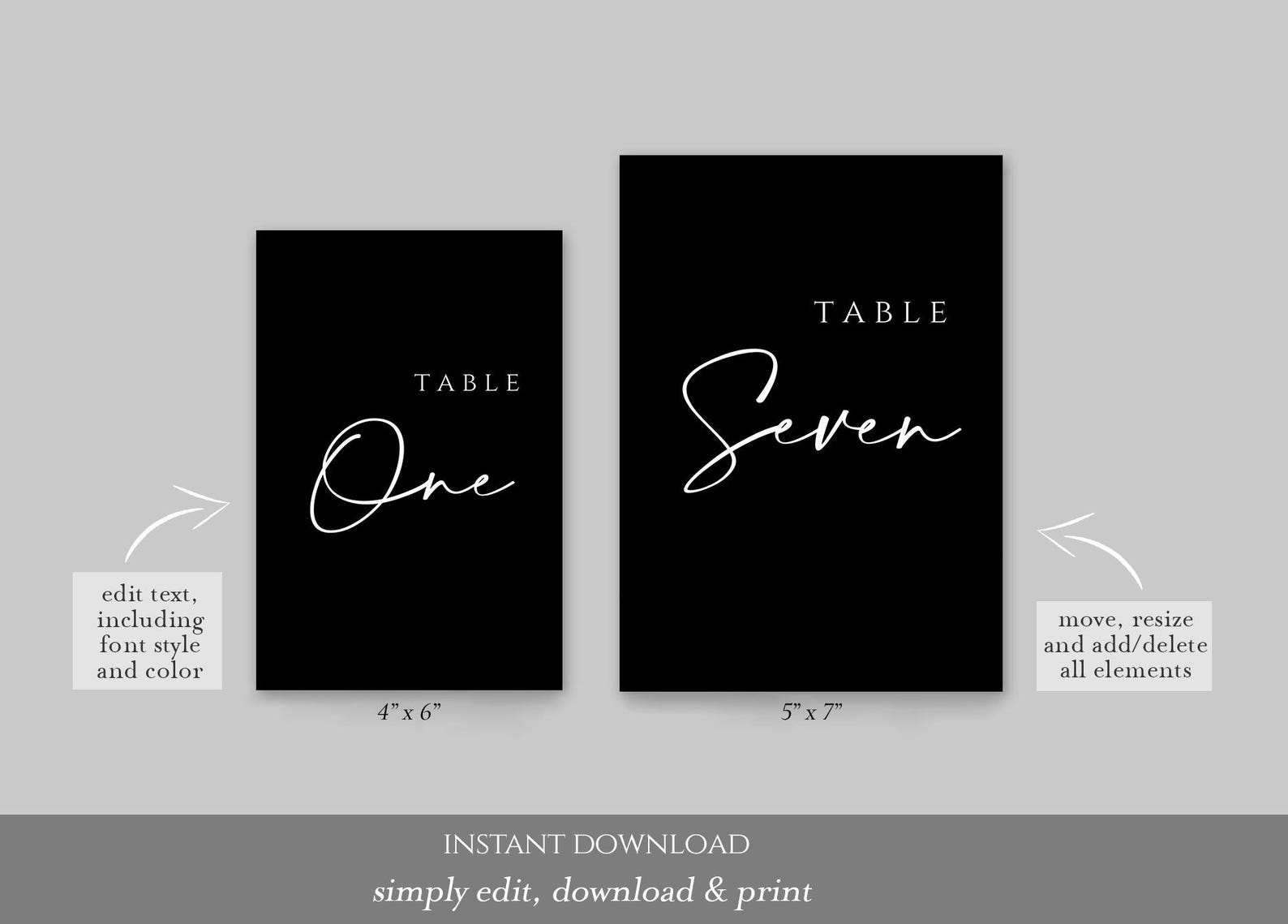 3x5 Seating Chart Black Template, 4x6 Table Number Black, Seating Chart ...