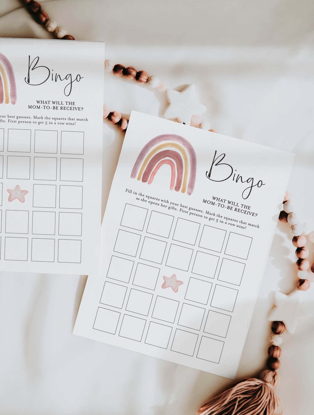 Rainbow Baby Shower Bingo Game, Rainbow Baby Shower Bingo, Rainbow Boho ...