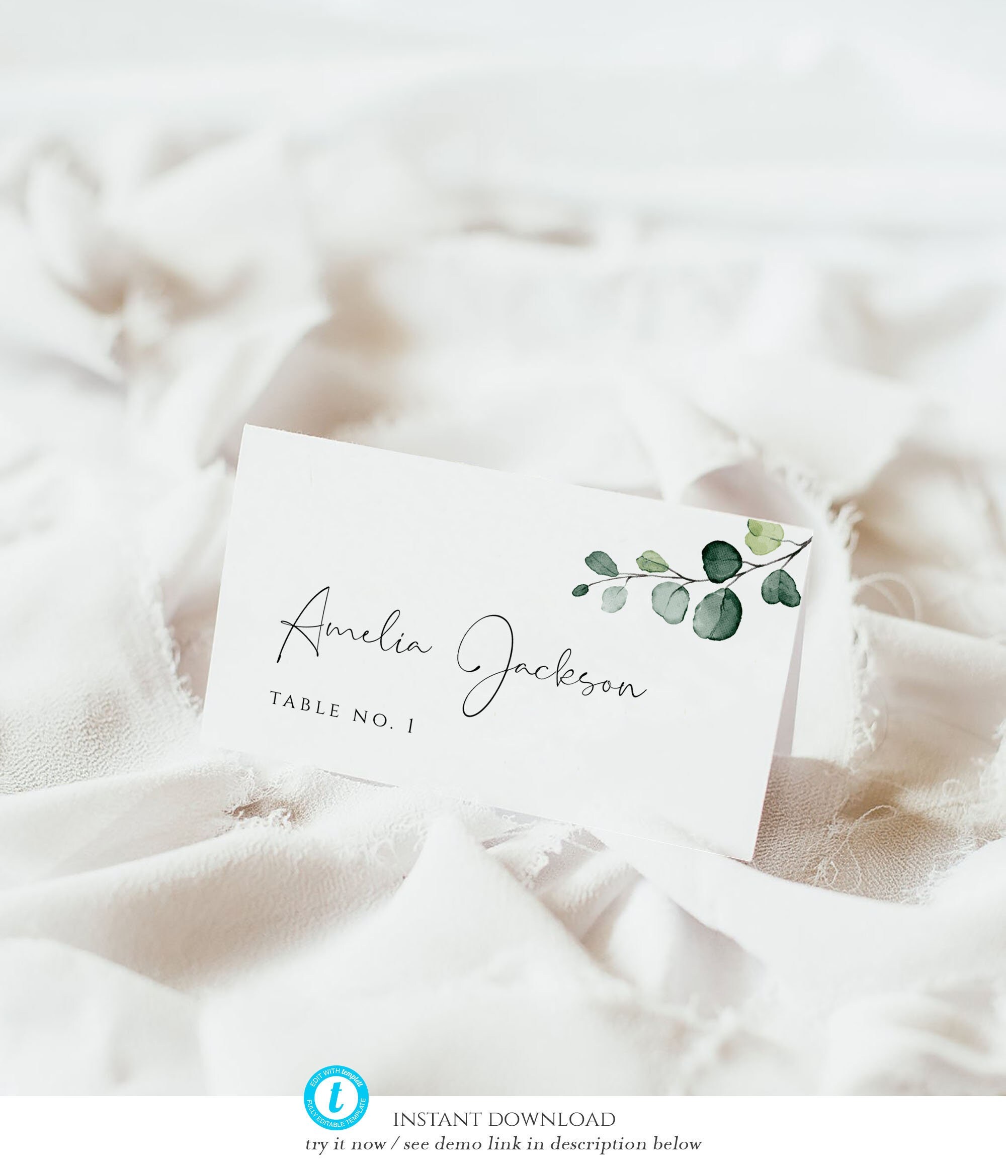 Place Card Template Greenery Table Wedding, Editable Place Cards ...