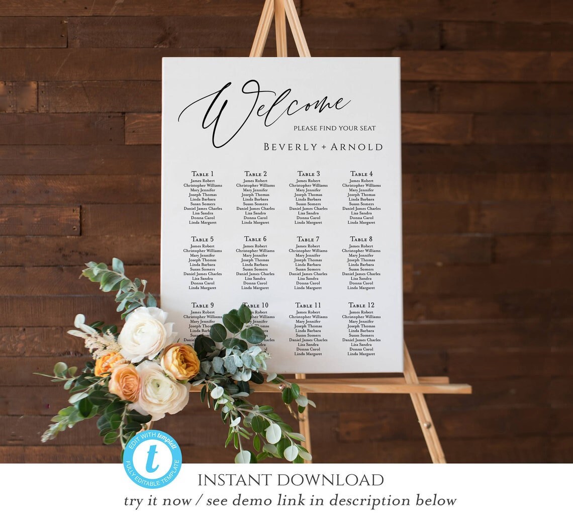 Wedding Seating Chart Template Table Arrangement Welcome | Etsy