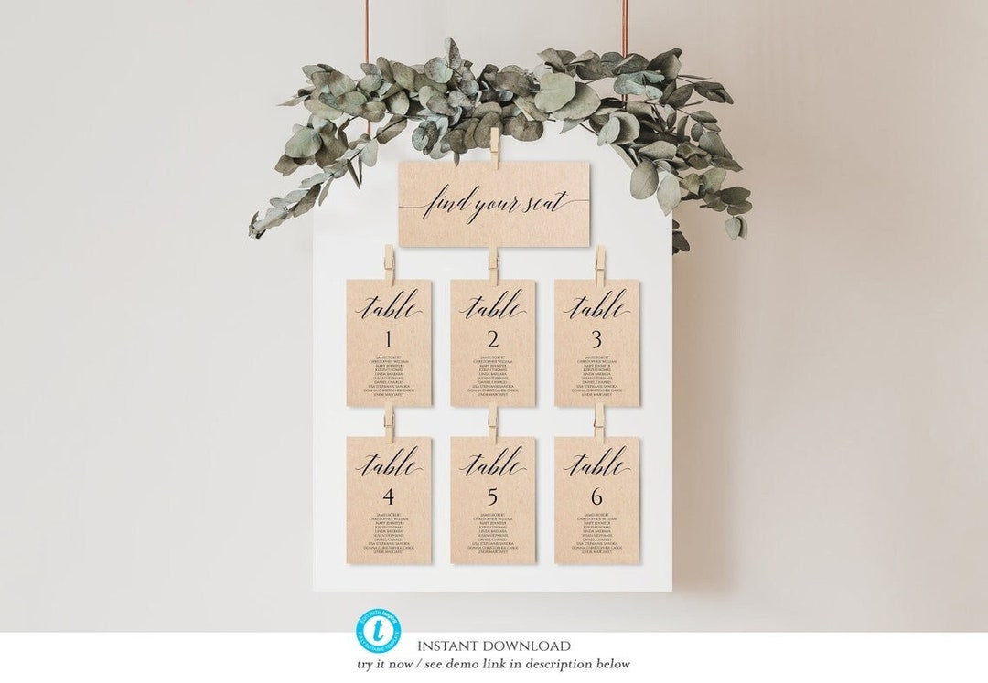 4x6 Seating Chart Kraft Template Calligraphy, Kraft Seating Chart ...