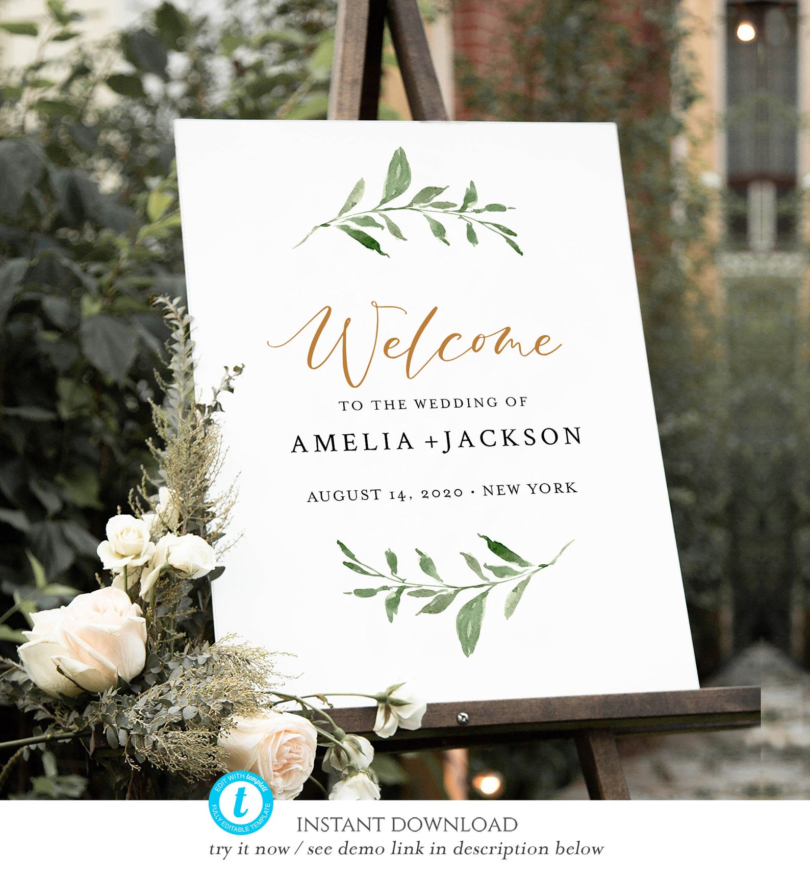 Greenery Welcome Sign Printable Editable Eucalyptus Welcome - Etsy