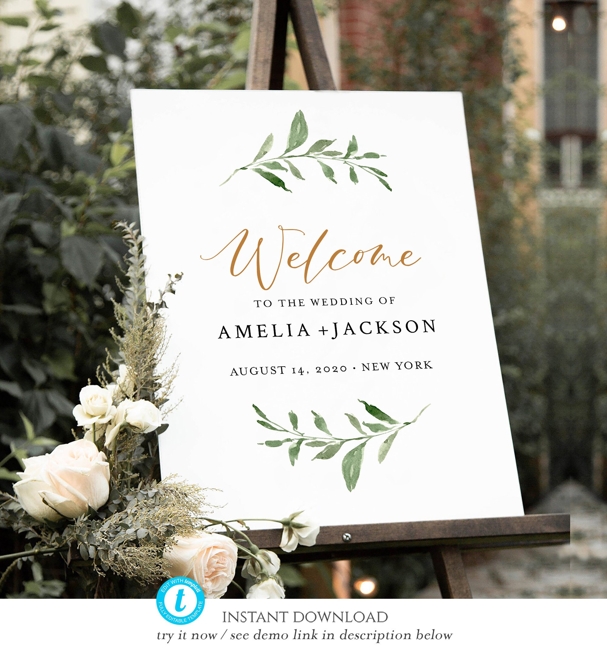Greenery Welcome Sign Printable, Editable Eucalyptus Welcome Sign ...