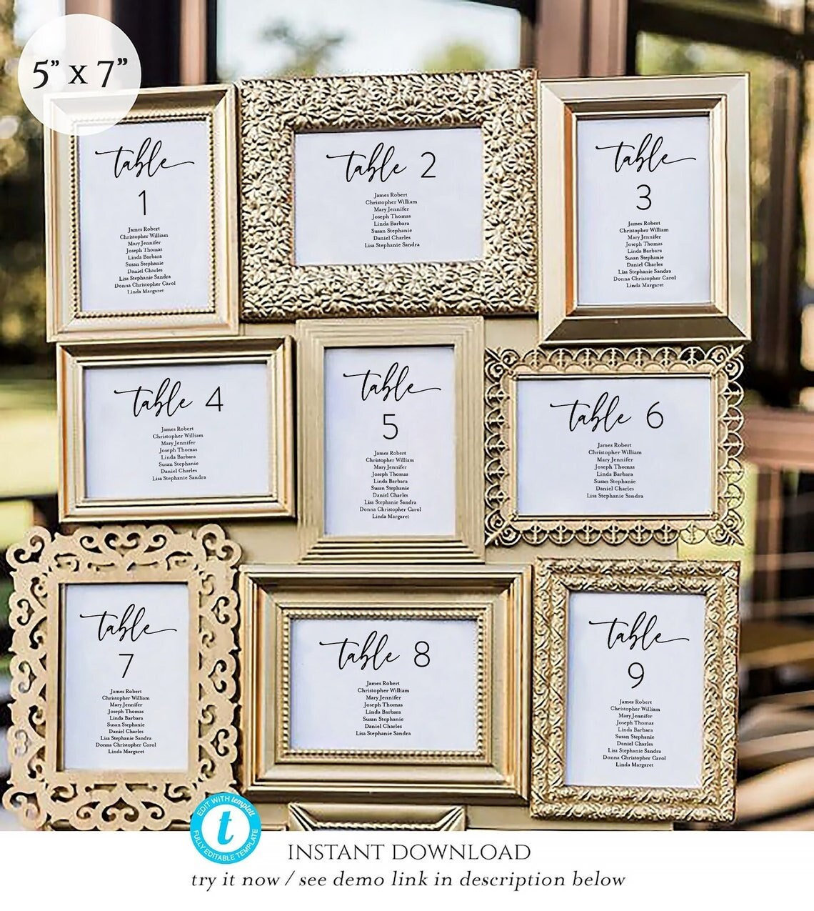 5x7 Wedding Seating Chart Template Calligraphy Table Seating - Etsy