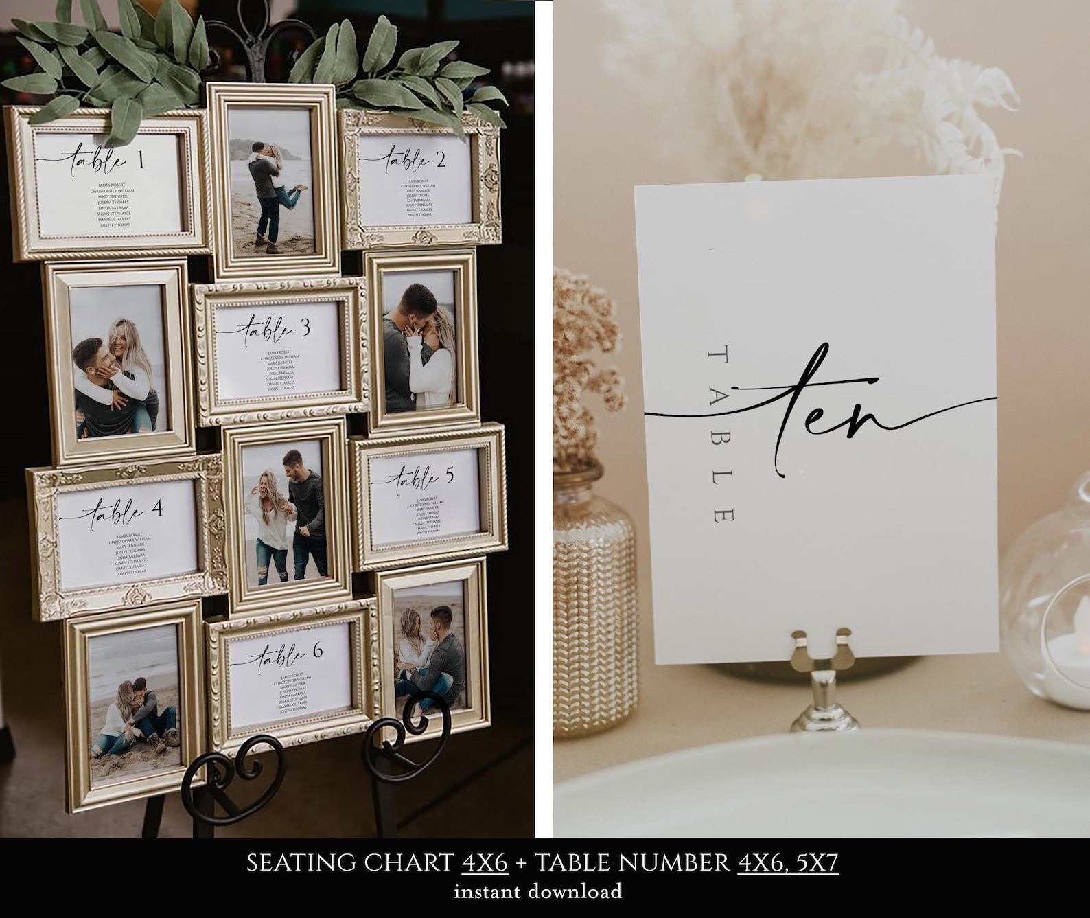 4x6 Photo Seating Chart Template Frame With Table Number Printable ...