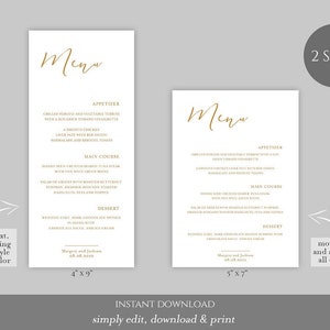 Gold Menu Template, Gold Wedding Menu, Gold Dinner Menu, Elegant Menu ...