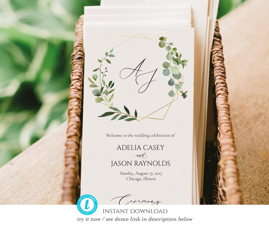Wedding Program Greenery Template Printable Program Greenery - Etsy