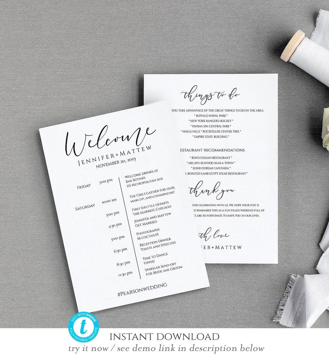 Printable Wedding Itinerary Template, Wedding Weekend Itinerary ...