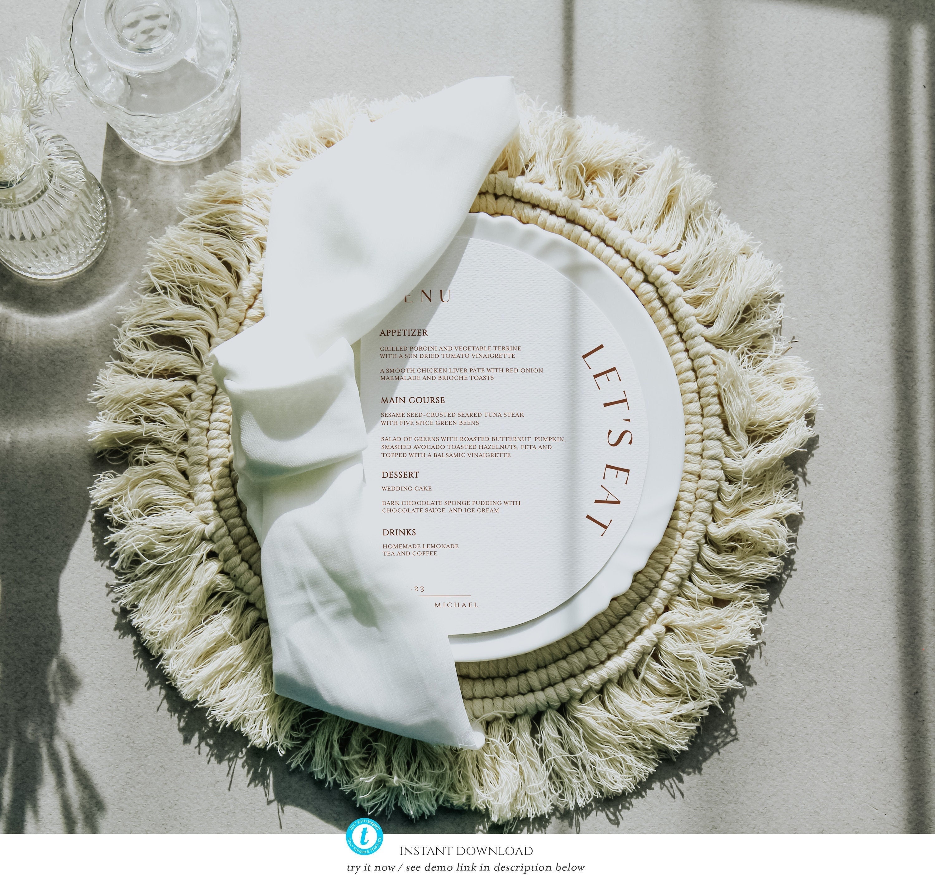 Half Arch Wedding Menu Template Boho Menu Card Half Moon - Etsy