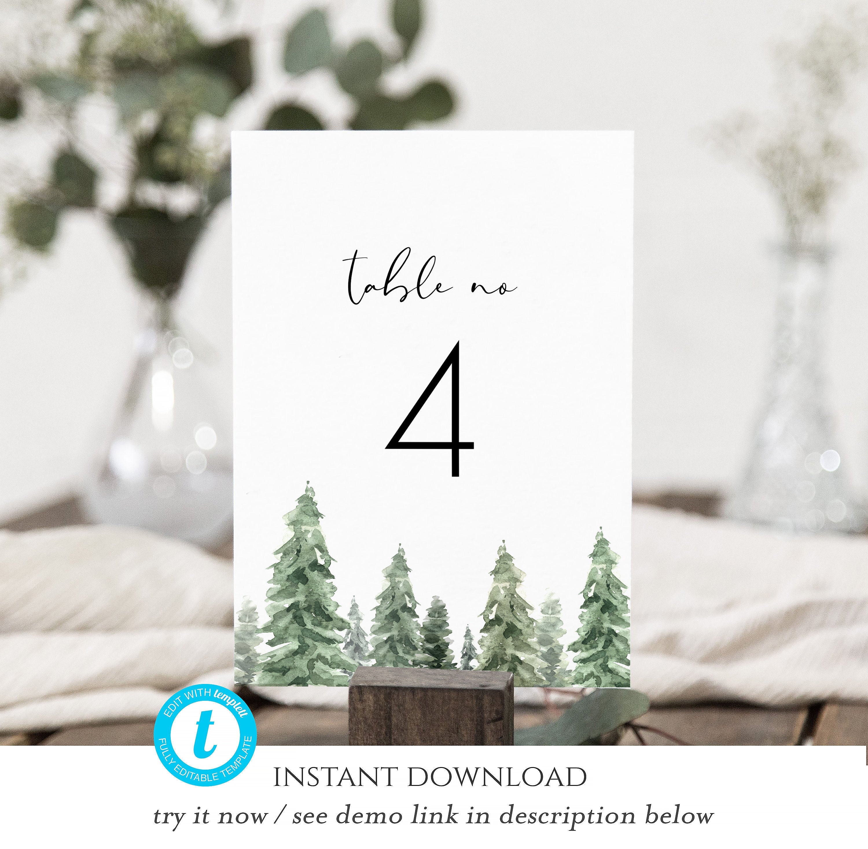 Invitations & Announcements Templates Table Numbers Winter Pine Wedding ...