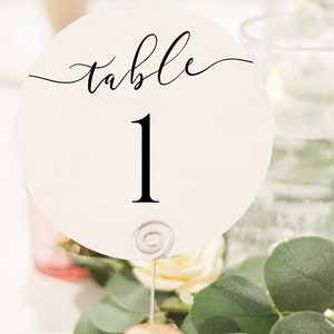 Table Numbers Card Calligraphy, Round Table Number Elegant, Circle ...