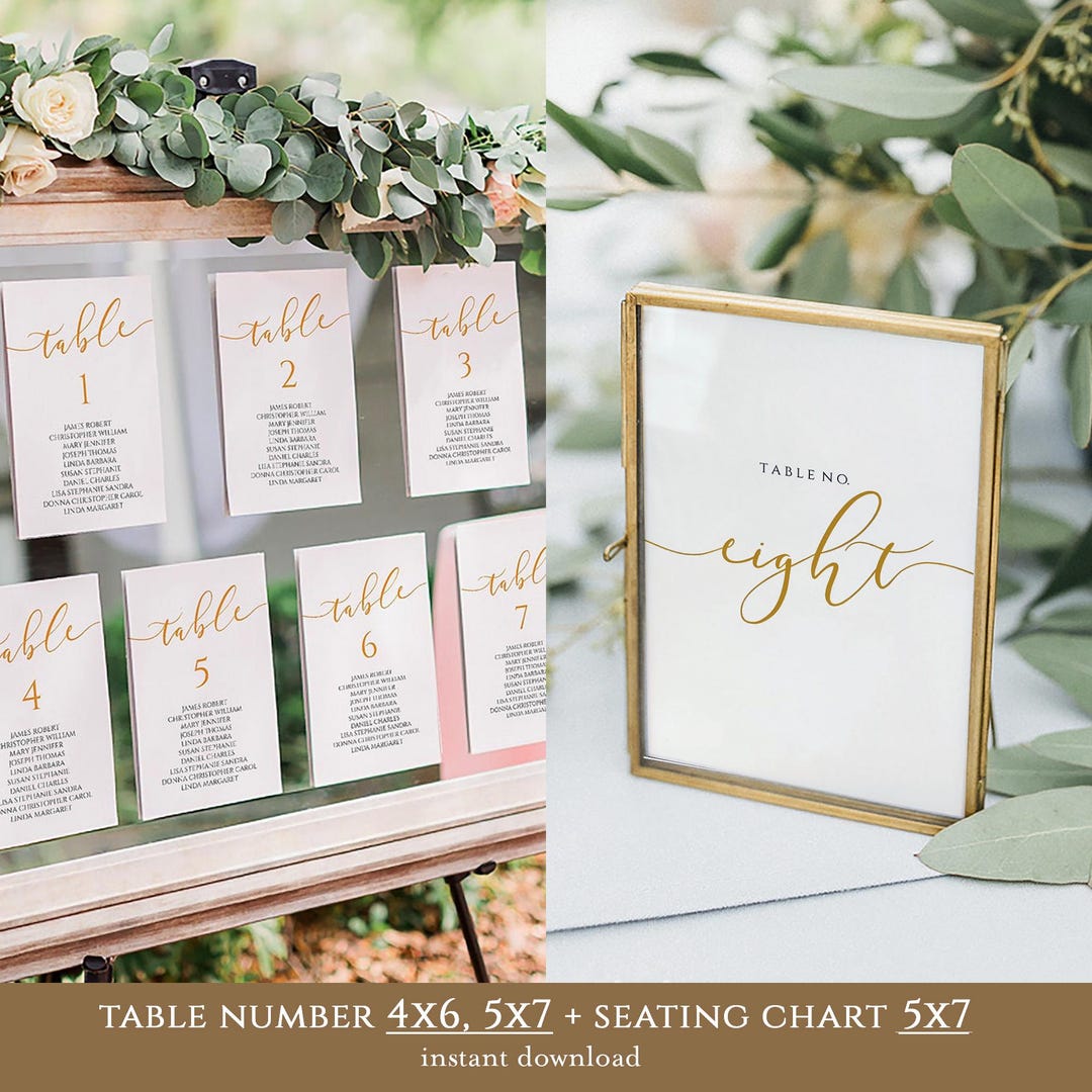 5x7 Gold Seating Chart Template Bundle With Table Number Elegant ...
