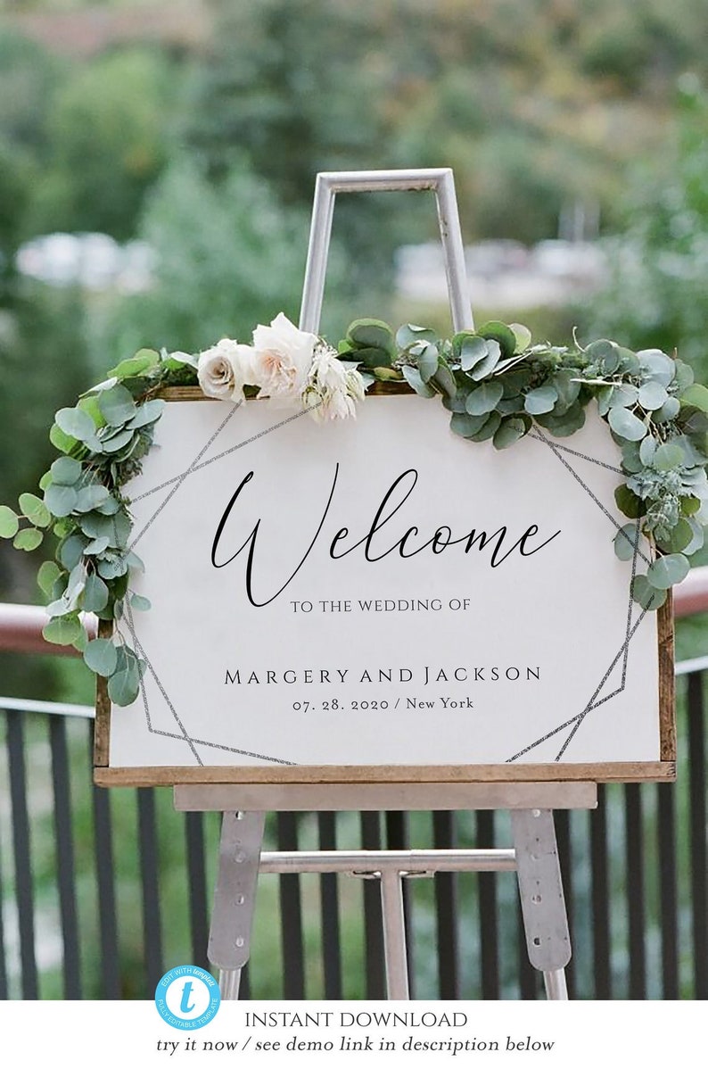 Silver Geometric Welcome Sign Printable Editable Welcome Sign | Etsy