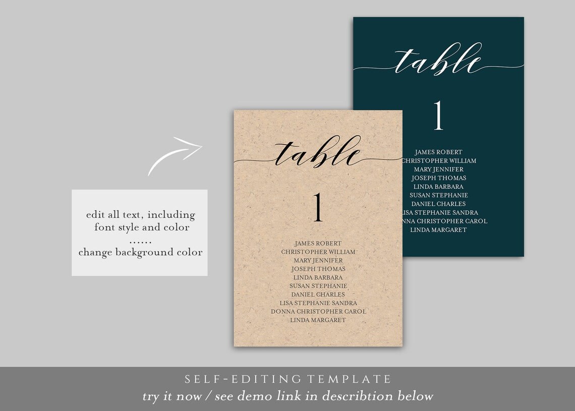 5x7 Wedding Seating Chart Template Calligraphy, Table Seating Chart ...