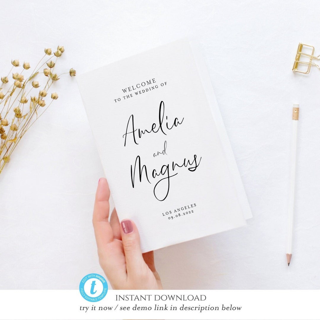 Bi-fold Program Template, Order of Service, Wedding, 100% Editable ...