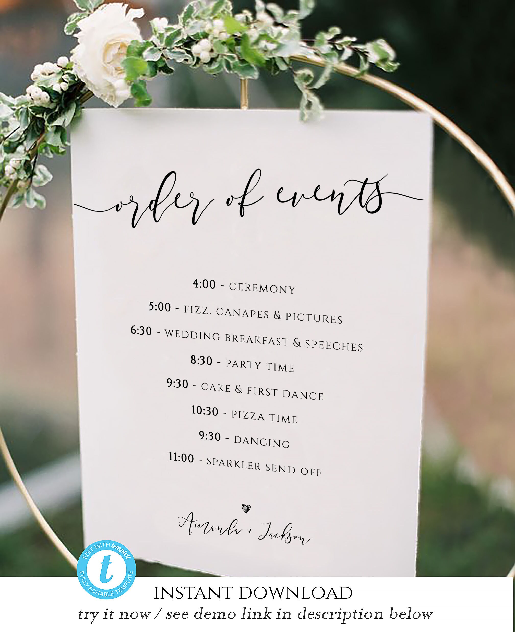 Wedding Order of Events Poster Wedding Poster Template Order - Etsy