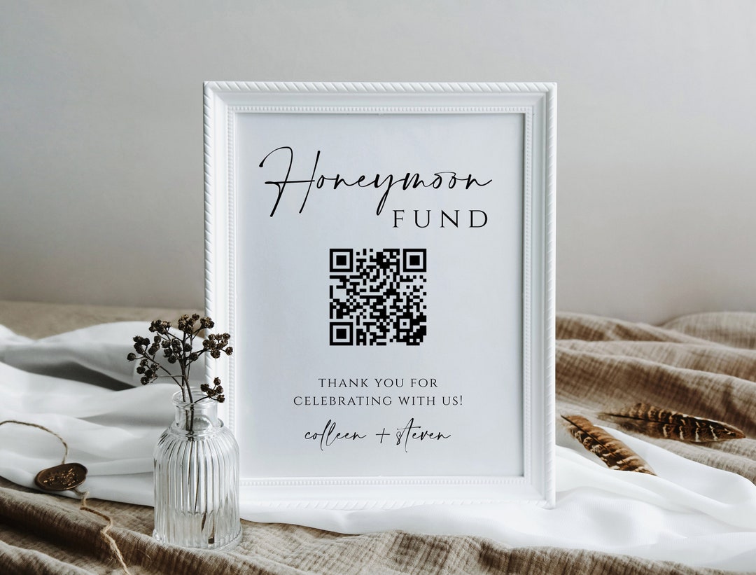 Honeymoon Fund QR Code Sign, Wedding Honeymoon Fund Sign, Venmo QR Code ...