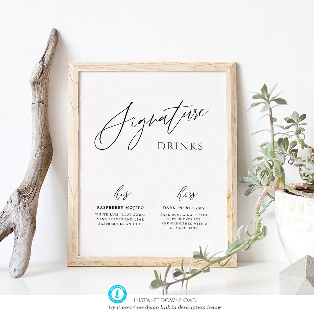 Signature Drinks Sign, Signature Cocktails, Printable Signature Drinks ...