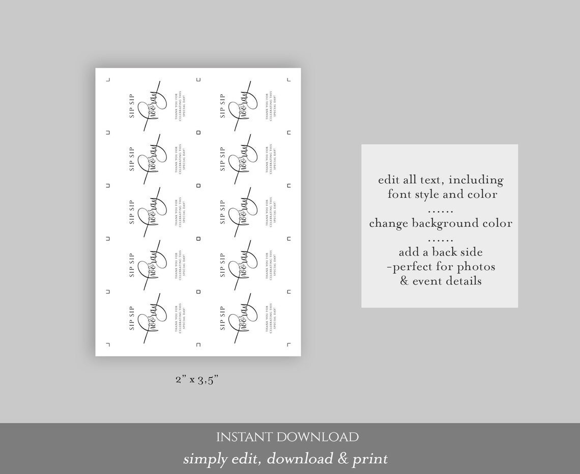 Sip Sip Hooray Tag Template Printable Sip Sip Hooray Tags | Etsy