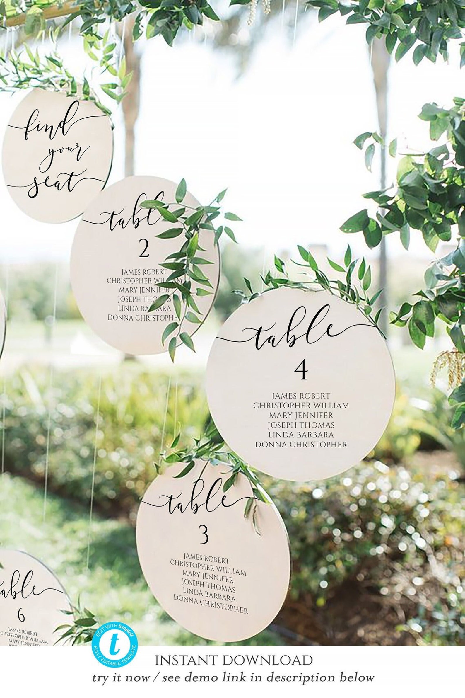 Seating Chart Circle Template Calligraphy Table Seating Chart | Etsy