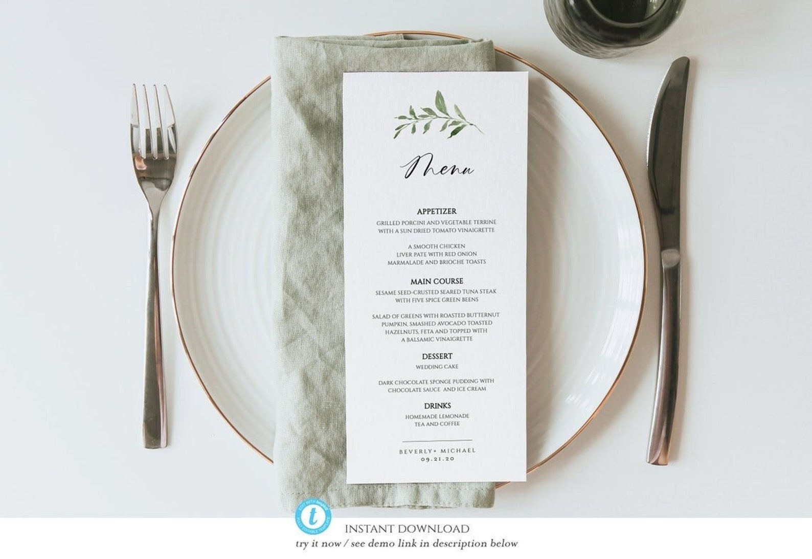 Greenery Wedding Menu Template Wedding Menu Cards Editable | Etsy