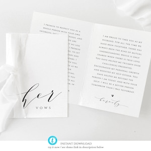 His and Her Wedding Vow Template, Personalized Vow Booklet, Custom ...