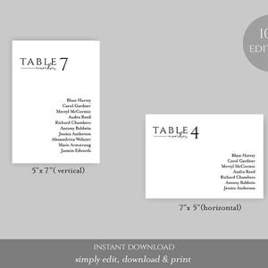 5x7 Wedding Seating Chart Template, Table Seating Chart Horizontal ...