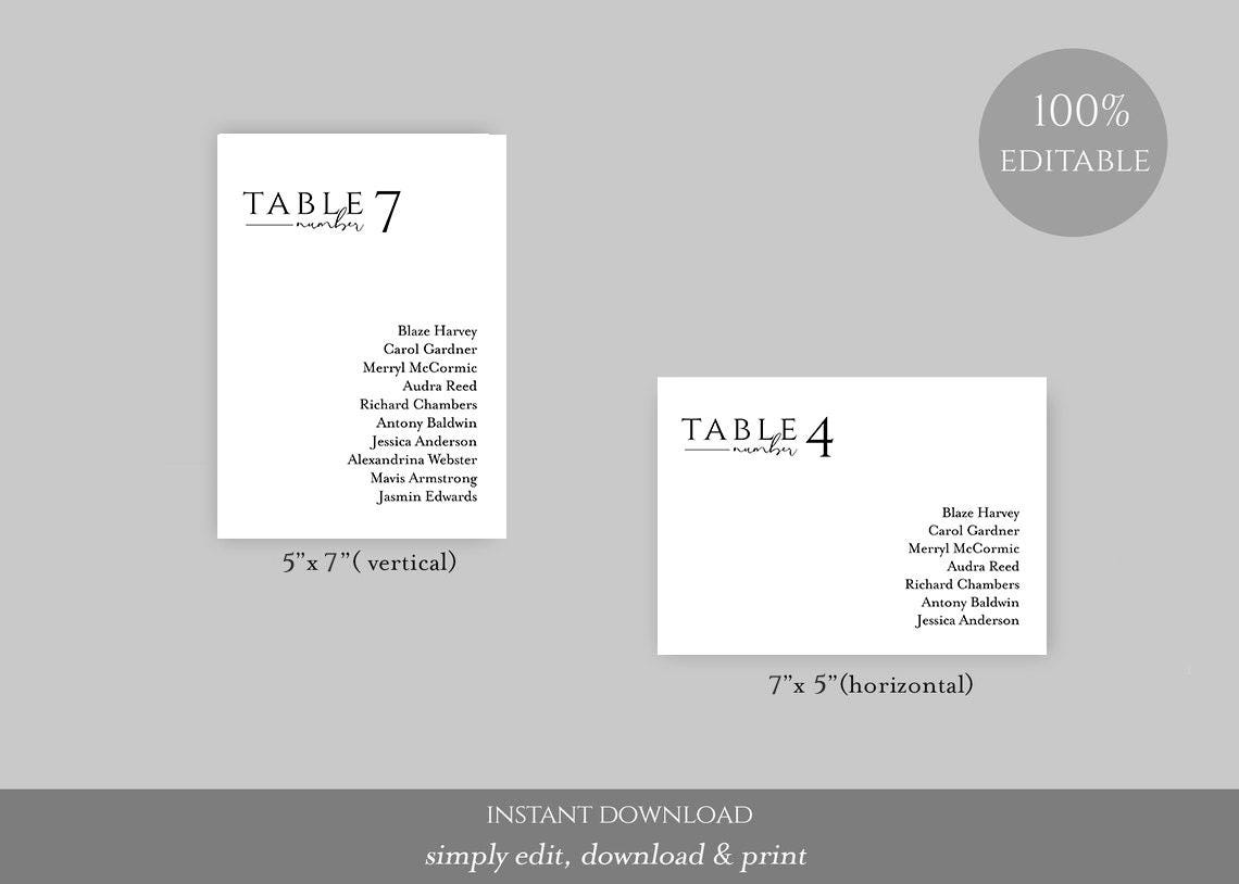 5x7 Wedding Seating Chart Template, Table Seating Chart Horizontal ...