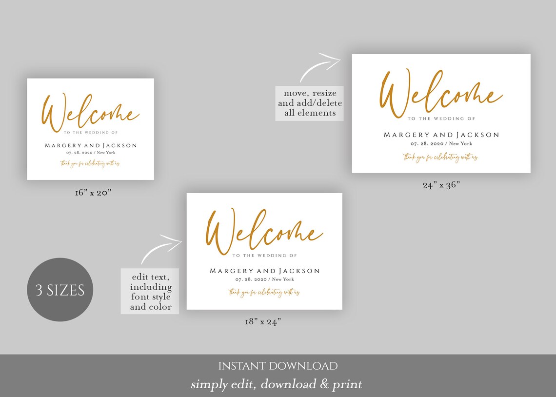 Gold Welcome Sign Printable Script Welcome Sign Editable - Etsy