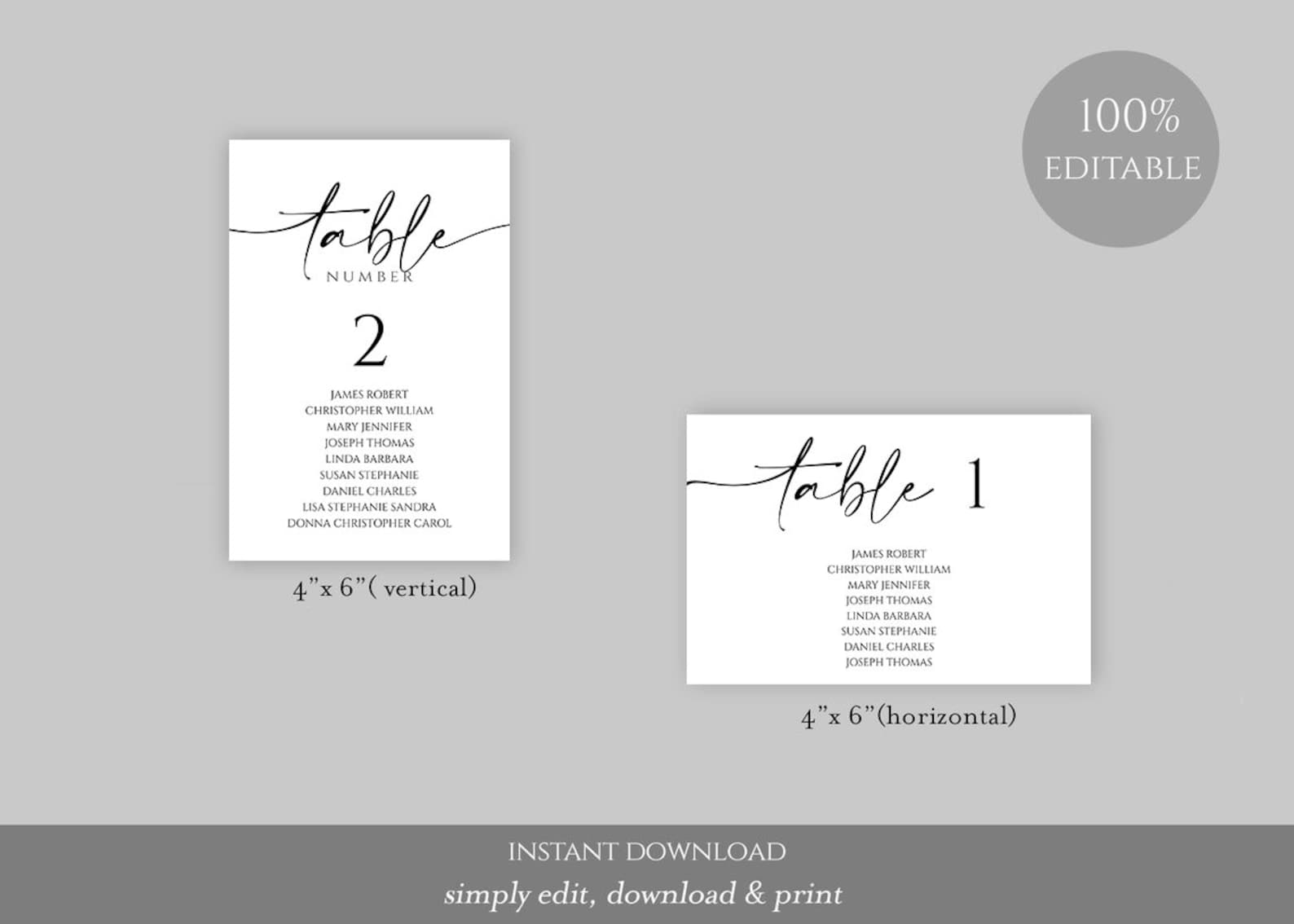 4x6 Wedding Seating Chart Template Calligraphy Table Seating - Etsy