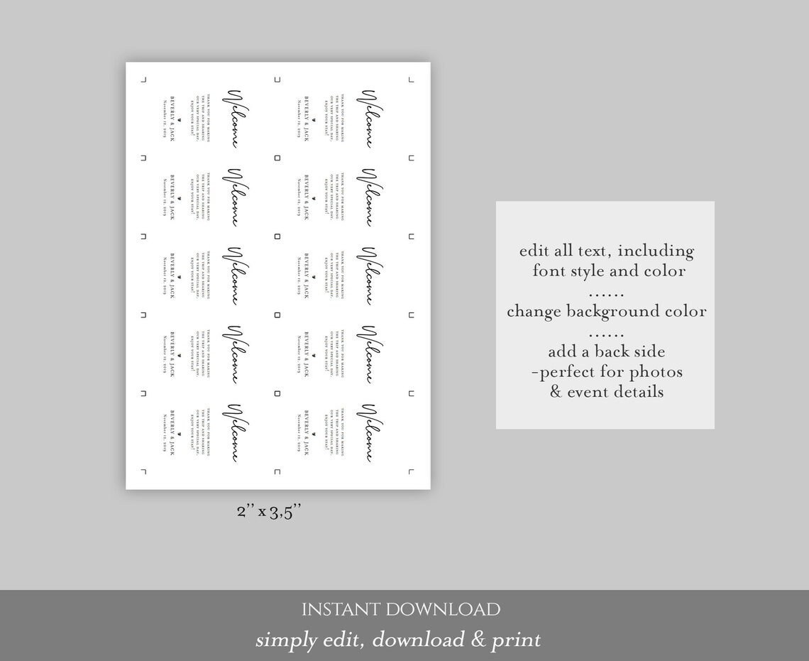 Welcome Tags for Wedding Guests Wedding Tag Template Wedding - Etsy