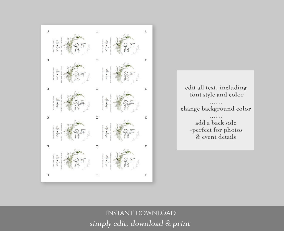 Greenery Let Love Grow Tag Template, Printable Let Love Grow Tags ...